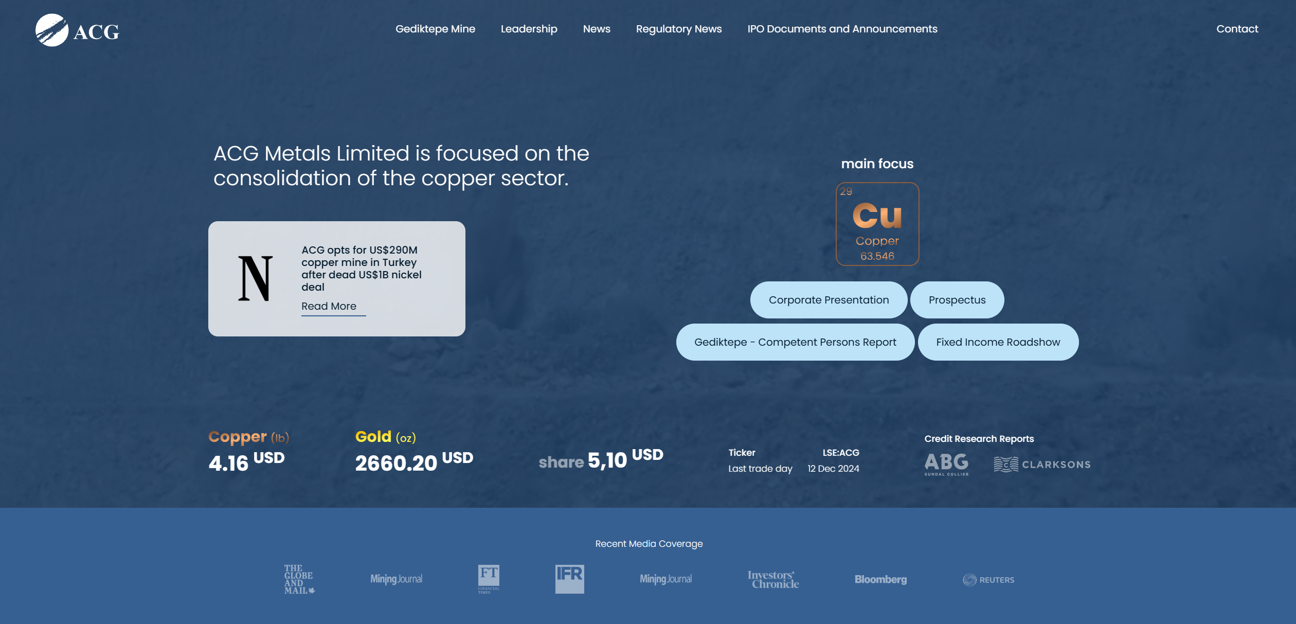 ACG Metals Limited - Focused on the consolidation of the copper sector